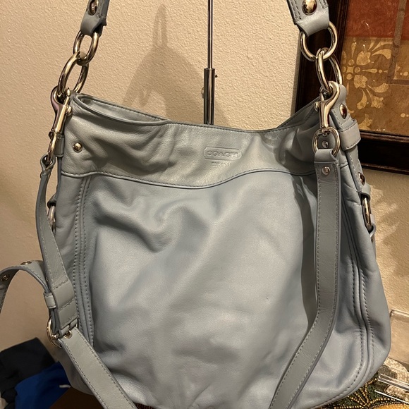 Coach | Bags | Coach Rare Baby Blue Color Large Leather Zoe Bag ...